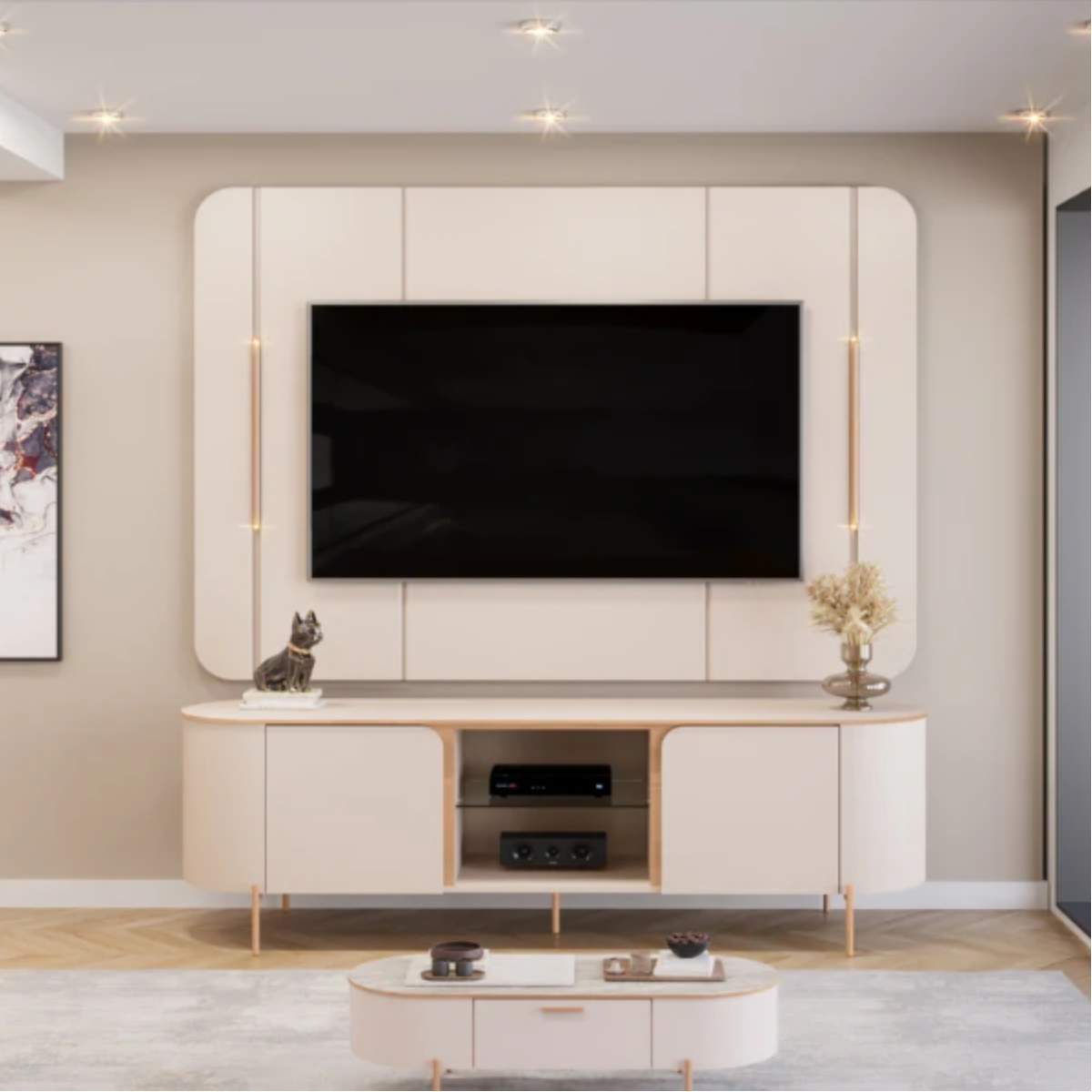 Bancada Com Painel Adele LED Off White - Móveis eucaliptos